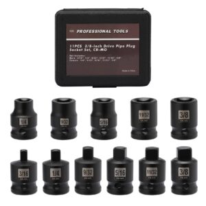 mayouko 11pcs 3/8" drive sae pipe plug socket set, tapered male square drive, chamfered female square drive, cr-mo