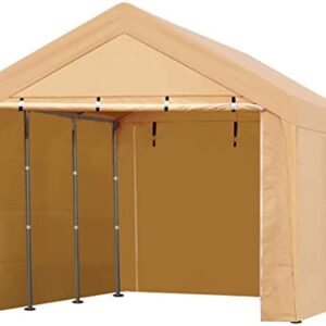 ASTEROUTDOOR 12x20 Feet Heavy Duty Carport with Removable Sidewalls & Doors Portable Garage Car Canopy Boat Shelter Tent for Party, Wedding, Garden Storage Shed 8 Legs, Beige