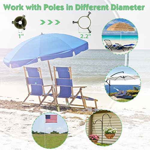 DAKEPOLE Patio Ground Beach Sand Umbrella Anchor,Rust Free Outdoor Beach Sand Umbrella Base with Ground Anchor Screw for Sun Protection, Shade,Universal Fits Flag Pole Umbrella Holder Stand