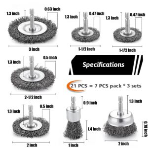 Wire Brush for Drill Set 21 Pcs, Abrasive Wire Wheel for Drill 1/4 Inch Hex Shank, Wire Cup Brush for Drill, Drill Wire Brush Coarse Crimped Carbon Steel, Wire Brush Drill Attachments by Double Elite