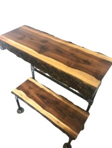 2 tier black walnut rustic bar cart