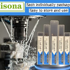 sisona 1/8" 3/16" 1/4" 5/16" 3/8" Carbide End Mills Set - Solid Carbide (Tungsten Carbide + Cobalt) - 5Pcs 4 Fulte CNC Mill Bits for Steel - TISIN Coated