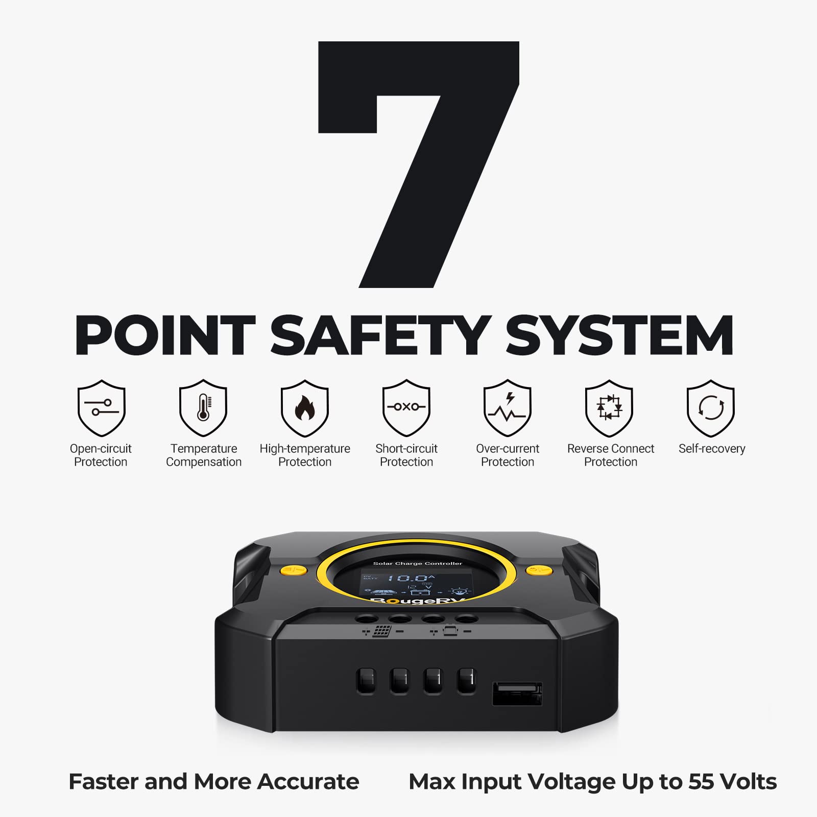 BougeRV Li 10A PWM Solar Charge Controller 12V 24V, Solar Panel Regulator w/ Backlit Display, USB Port, Adjustable Parameter, for Lithium, AGM, SLD, Gel Battery, for RV, Off-Gird, Negative Ground