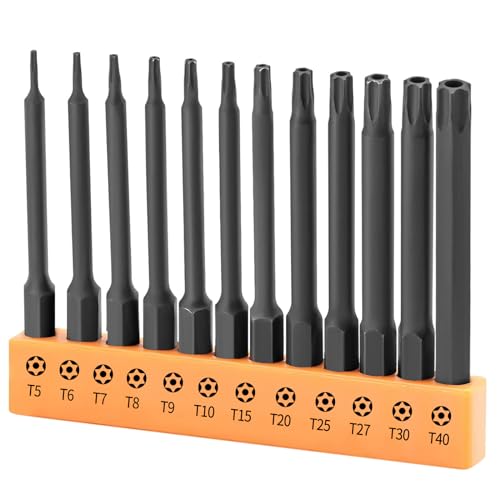 InPower Torx Bit Set, 12-Piece Security Bit Set, S2 Steel Tamper Proof Star Bit Set with Bit Holder, 3" Long Drill Bit, 1/4" Hex Shanks