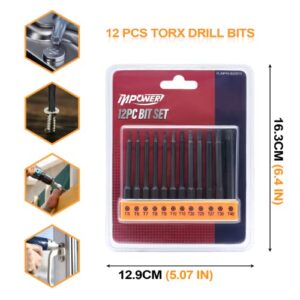 InPower Torx Bit Set, 12-Piece Security Bit Set, S2 Steel Tamper Proof Star Bit Set with Bit Holder, 3" Long Drill Bit, 1/4" Hex Shanks