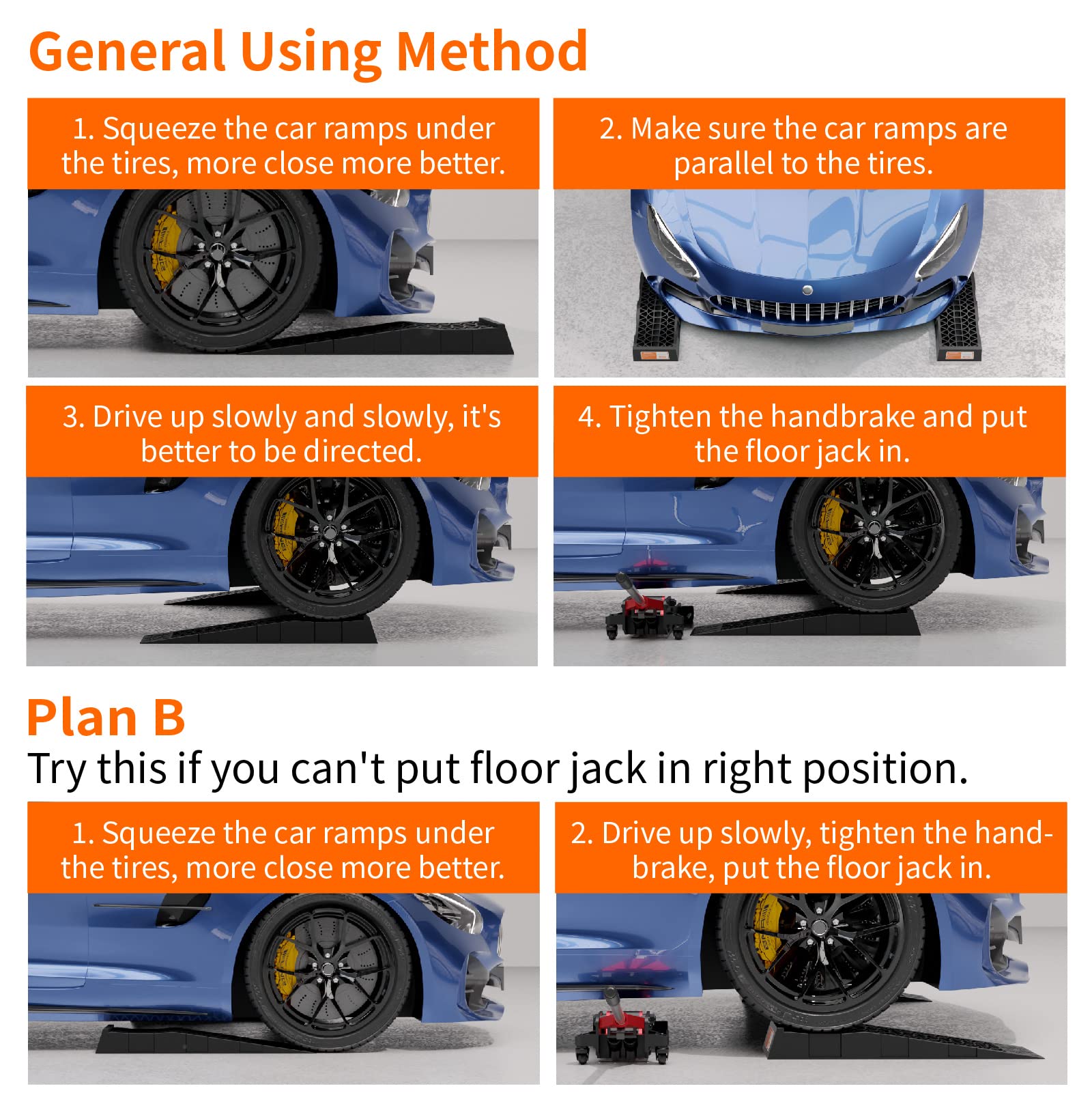 OULEME Low Profile Car Service Ramp with Anti-Slip Pads, 2-1/2" Lifting Height, 4 Pack, Portable for Lift Lowered Low Down Rise Clearance Racing Sports Car Vehicle Maintenance