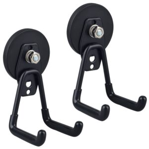 ulibermagnet strong garage magnetic hooks, 2 pack heavy duty storage utility magnet hooks with anti-slip coating for indoor & outdoor hanging (black)