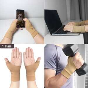 YUNYILAN 2pcs Thumb Compression Arthritis Gloves, Wrist Support Brace Elastic Glove with Gel Thumb Injury Pads for Arthritis, Joint Pain, Tendonitis, Sprains (Beige)