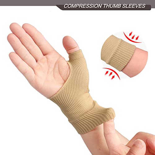 YUNYILAN 2pcs Thumb Compression Arthritis Gloves, Wrist Support Brace Elastic Glove with Gel Thumb Injury Pads for Arthritis, Joint Pain, Tendonitis, Sprains (Beige)