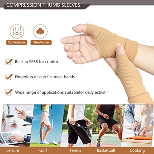 YUNYILAN 2pcs Thumb Compression Arthritis Gloves, Wrist Support Brace Elastic Glove with Gel Thumb Injury Pads for Arthritis, Joint Pain, Tendonitis, Sprains (Beige)