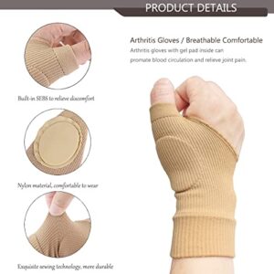 YUNYILAN 2pcs Thumb Compression Arthritis Gloves, Wrist Support Brace Elastic Glove with Gel Thumb Injury Pads for Arthritis, Joint Pain, Tendonitis, Sprains (Beige)