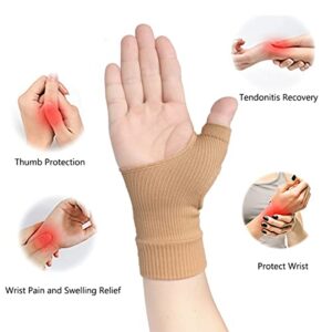 YUNYILAN 2pcs Thumb Compression Arthritis Gloves, Wrist Support Brace Elastic Glove with Gel Thumb Injury Pads for Arthritis, Joint Pain, Tendonitis, Sprains (Beige)