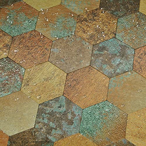 Kasaro 10-Sheet Peel and Stick Backsplash Tile, Retro Rust Stone Classic Stick on Wall Tiles, Self-Adhesive Aluminum Backsplash for Kitchen, Bathroom, Fireplace, Bedroom, Hexagon