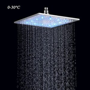 Zovajonia Brushed Nickel LED 12 Inch Shower Head Color Changing Brass Showerhead Square Rainfall Top Sprayer