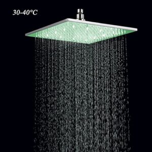 Zovajonia Brushed Nickel LED 12 Inch Shower Head Color Changing Brass Showerhead Square Rainfall Top Sprayer