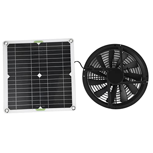 Solar Panel Powered Fan, 10in 100W Waterproof Solar Exhaust Fan 3000 RPM Mini Round Ventilator Case for Greenhouse, Chicken Coop, Dog House, Camping, RV, Double Rust