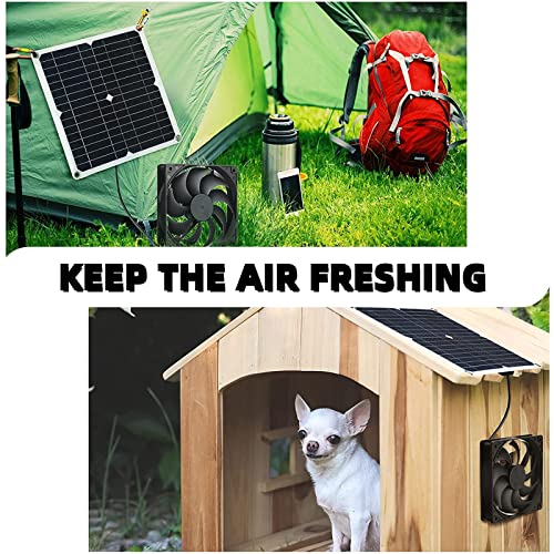 Solar Panel Powered Fan, 10in 100W Waterproof Solar Exhaust Fan 3000 RPM Mini Round Ventilator Case for Greenhouse, Chicken Coop, Dog House, Camping, RV, Double Rust