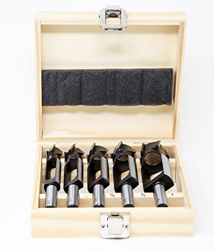 WEN DB051T 5-Piece Tenon and Deep Plug Cutter Drill Bit Set with Carrying Case