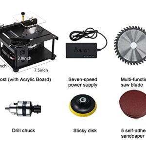 Mini Table Saw Multifunctional Small Table Saw | Cutting | Sanding | Engraving | Drilling | All-in-One Machine, Precision Craftsman Table Saw,7 Levels of Speed,0-90° Angle Adjustment