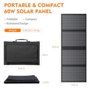 60W Foldable Solar Panel with 18V DC Outlet, for Solar Generator, Portable Solar Panel for Outdoor Camping, RV Travel, Power Station