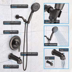 EMBATHER Shower Faucet Set with Tub Spout, 2 in 1 Bathtub Faucet Set with 8 Modes Shower Head, Single-Handle Tub Faucet Set, Shower Valve and Trim Kit, Oil-Rubbed Bronze