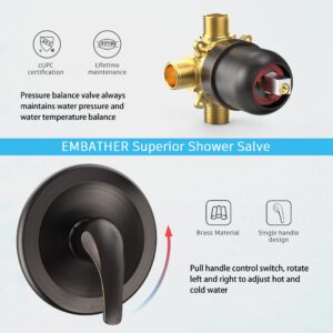 EMBATHER Shower Faucet Set with Tub Spout, 2 in 1 Bathtub Faucet Set with 8 Modes Shower Head, Single-Handle Tub Faucet Set, Shower Valve and Trim Kit, Oil-Rubbed Bronze