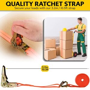 IDSWorld Jack Pallet Truck Stop Wheel Chock Heavy Duty Rubber Stopper for Safe Warehouse Moving Cargo Delivery Trucks Anti-Skid Warning Tape with Rachet 10.5ft Tiedowns Strap