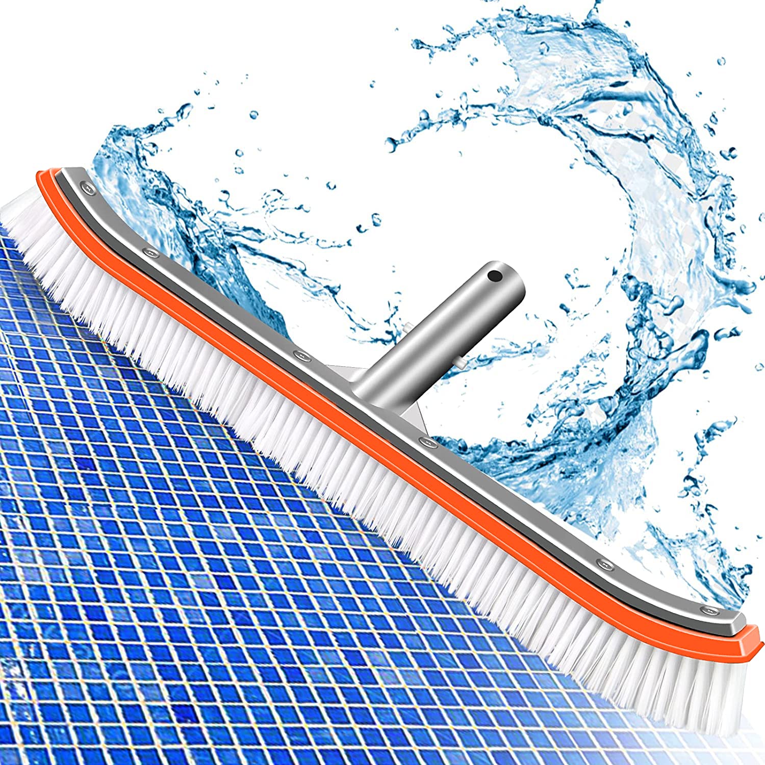 Sinada Pool Special 18 Inch Extra-Wide Nylon Pool Brush, Heavy Duty Vinyl Pool Brush, Aluminum Backed, Fits Standart Swmming Pool Pole Swimming Pool Wall Cleaning Brush EZ Clips