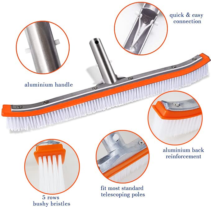 Sinada Pool Special 18 Inch Extra-Wide Nylon Pool Brush, Heavy Duty Vinyl Pool Brush, Aluminum Backed, Fits Standart Swmming Pool Pole Swimming Pool Wall Cleaning Brush EZ Clips