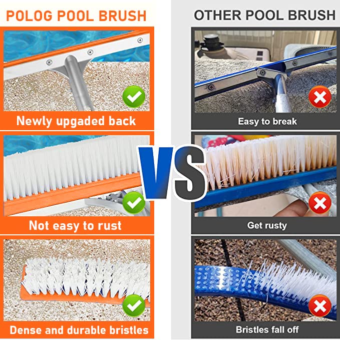 Sinada Pool Special 18 Inch Extra-Wide Nylon Pool Brush, Heavy Duty Vinyl Pool Brush, Aluminum Backed, Fits Standart Swmming Pool Pole Swimming Pool Wall Cleaning Brush EZ Clips