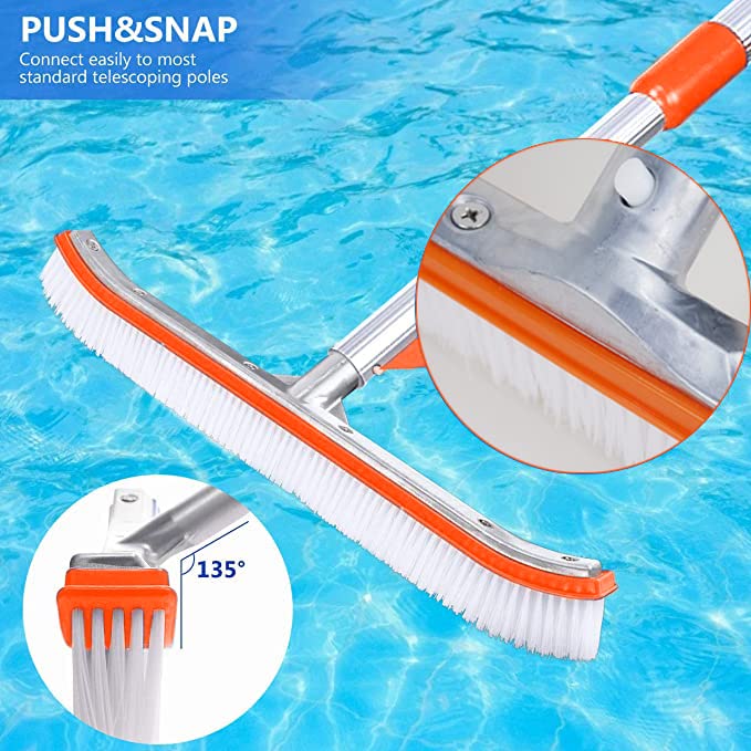 Sinada Pool Special 18 Inch Extra-Wide Nylon Pool Brush, Heavy Duty Vinyl Pool Brush, Aluminum Backed, Fits Standart Swmming Pool Pole Swimming Pool Wall Cleaning Brush EZ Clips