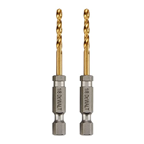 DEWALT Drill Bit Set, 1/8", 2-pc, Titanium Nitride Coated, Tapered Core for Optimum Durability (DD5108T)