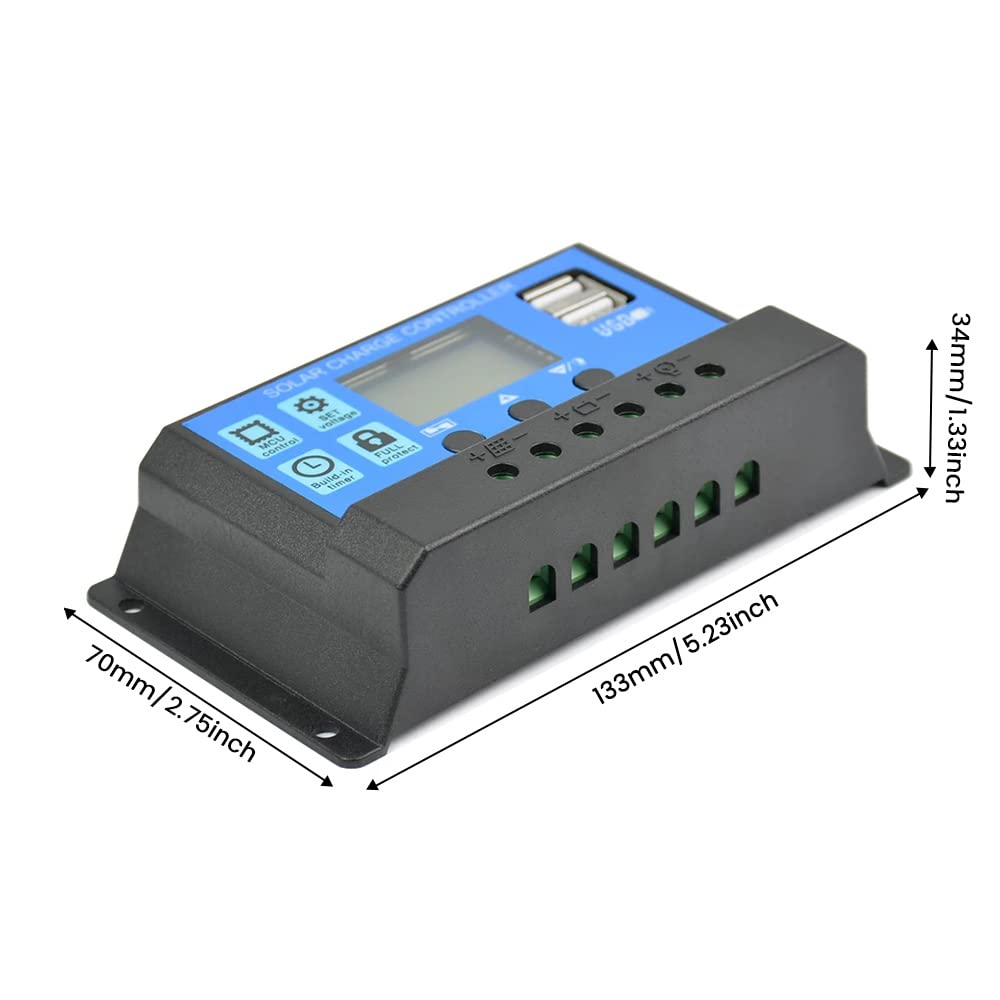 SUNYIMA 30A Solar Charge Controller, Solar Panel Charger Controller 12V/24V, Multi-Function Adjustable LCD Display with Dual USB Port Timer Setting PWM Auto Parameter