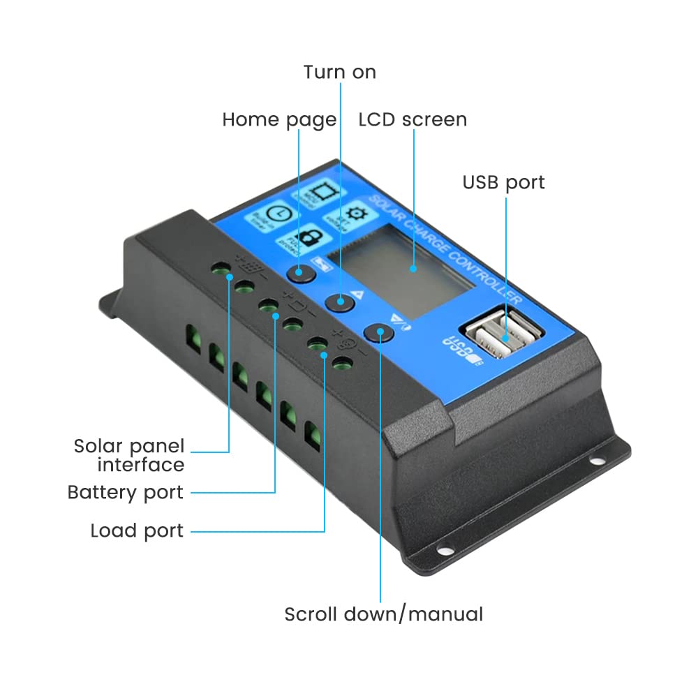 SUNYIMA 30A Solar Charge Controller, Solar Panel Charger Controller 12V/24V, Multi-Function Adjustable LCD Display with Dual USB Port Timer Setting PWM Auto Parameter