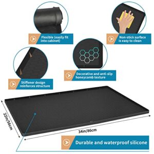 Sanbege Under Sink Mat Liner 34" x 22", Kitchen Cabinet Protector Tray with Drain Hole, Multipurpose Silicone Waterproof Mat for 36" Cabinet or Crafting, Pet Bowls, Floor Organization (Black)