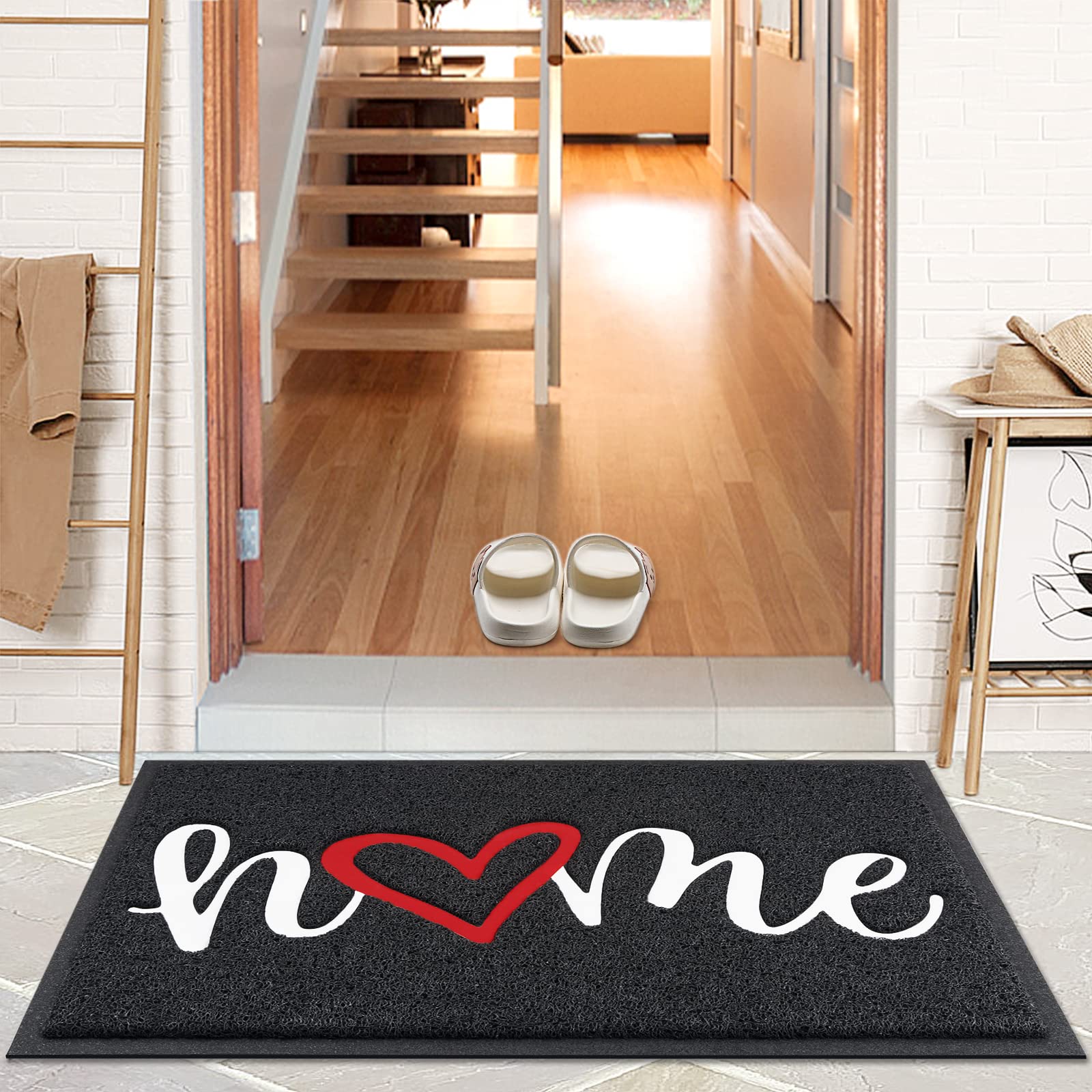 StepLively Door Mat Home Welcome Mats Outdoor and Indoor, Heavy-Duty Low-Profile Non-Slip Front Welcome Mat for Home Entrance, Outside Entry, Yard, Floor, Patio (32''x20'', Black)