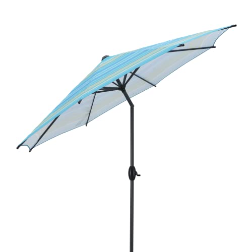 Gardesol 9 FT Patio Umbrella, Market Umbrella with Push Button Tilt/Crank,8 Sturdy Ribs, Fade Resistant, Solution-Dyed Fabric, Outdoor Table Umbrella for Deck, Backyard, Pool, Blue Green