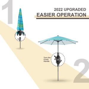 Gardesol 9 FT Patio Umbrella, Market Umbrella with Push Button Tilt/Crank,8 Sturdy Ribs, Fade Resistant, Solution-Dyed Fabric, Outdoor Table Umbrella for Deck, Backyard, Pool, Blue Green