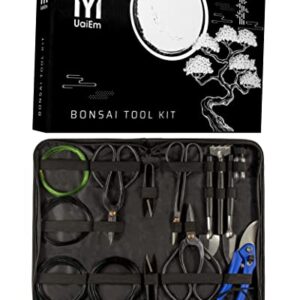 UaiEm Bonsai Tools Set | 13-piece DIY Bonsai Tree Kit with Mini Pruning Shears Concave Cutter, Bonsai Scissors, Bonsai Training Wire, Storage Bag | Carbon Steel Garden Trimming Tools | Bonsai Tool Kit