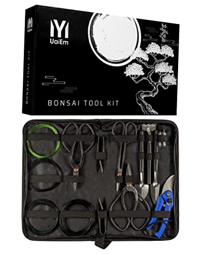 UaiEm Bonsai Tools Set | 13-piece DIY Bonsai Tree Kit with Mini Pruning Shears Concave Cutter, Bonsai Scissors, Bonsai Training Wire, Storage Bag | Carbon Steel Garden Trimming Tools | Bonsai Tool Kit