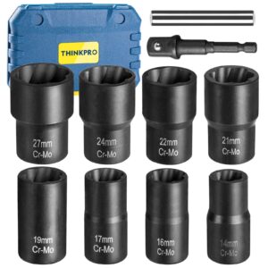 thinkpro lug nut removal tool,10 pcs lug nut socket set, 1/2-inch drive bolt nut extractor kit, easy out lug nut remover for damaged, frozen, studs, rusted, rounded-off bolts & nuts screws