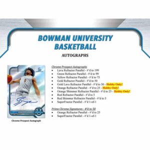 2021-22 Bowman University Basketball Hobby Box (24 Packs/4 Cards: 2 Autos, 5 Ref)