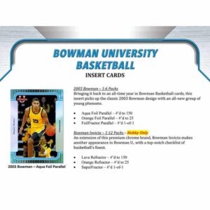 2021-22 Bowman University Basketball Hobby Box (24 Packs/4 Cards: 2 Autos, 5 Ref)