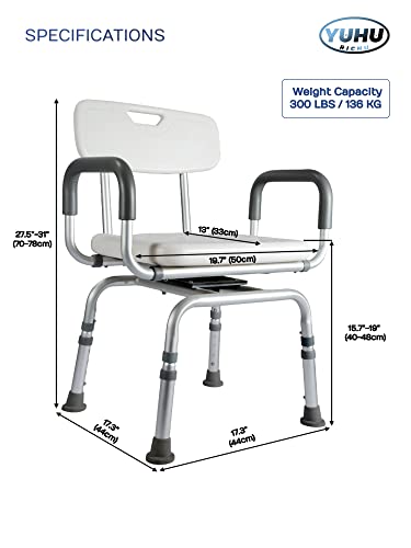 360 Degree Heavy Duty Swivel Shower Chair with Armrests and Back Support, Shower Chair for Inside Shower, Tub Transfer Bench, Shower Stool&Bath Chair(RightHand Handle)