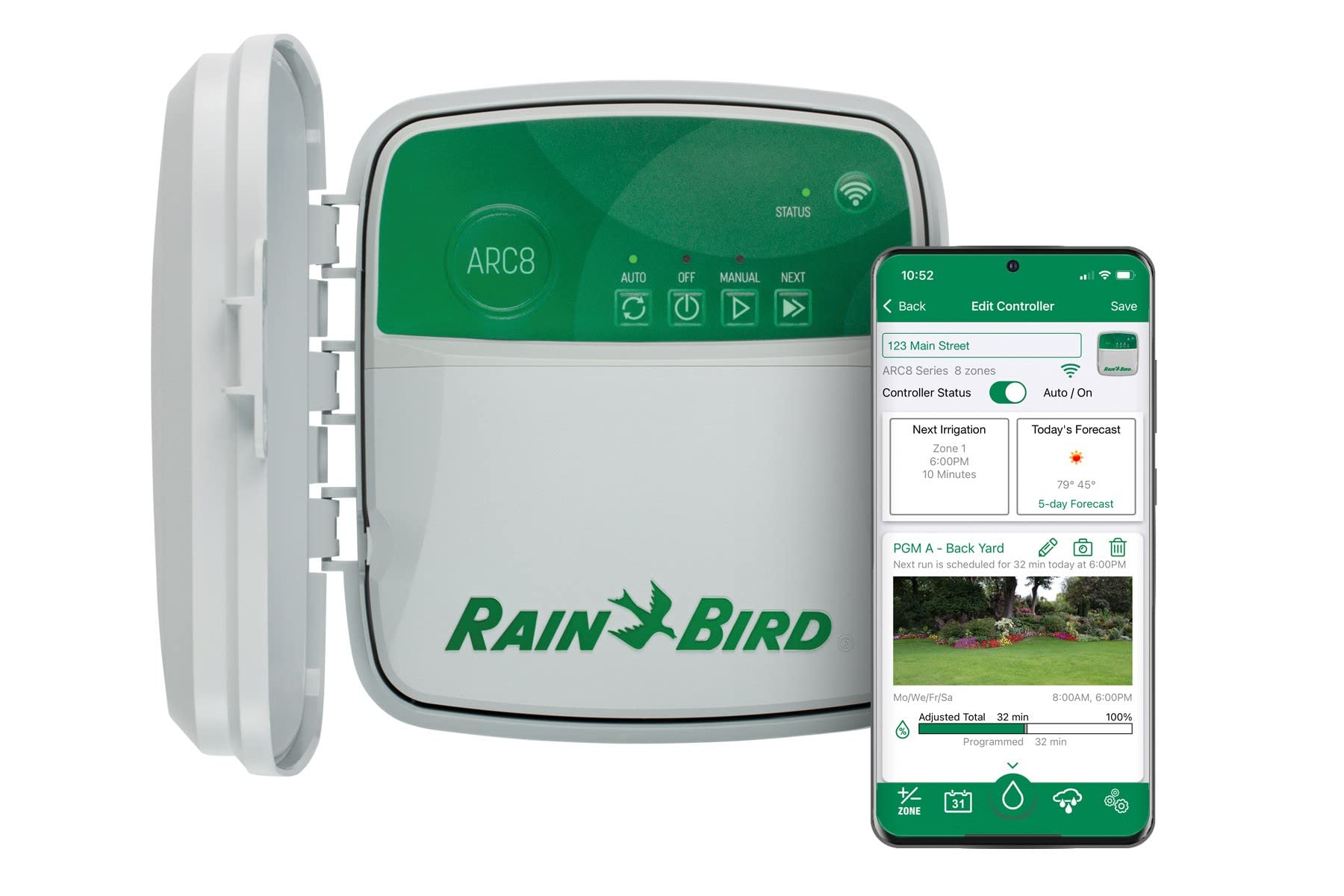 Rain Bird ARC8 App-Based Indoor/Outdoor Smart Irrigation WiFi Timer/Controller, 8-Zone/Station, EPA WaterSense Certified, Compatible with Alexa