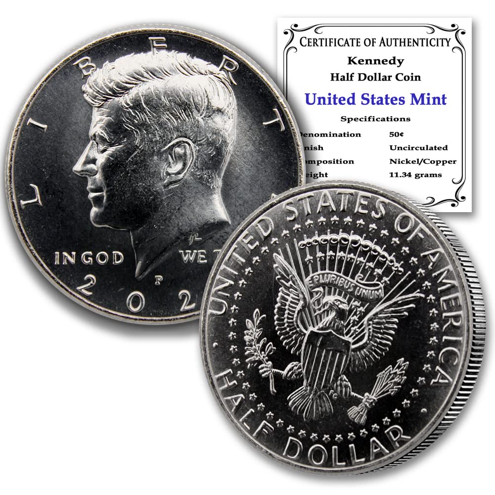 2022 P,D Set of 2 Kennedy Half Dollar Coins (Struck at the Philadelphia Mint & the Denver Mint) with a Certificate of Authenticity Mint State