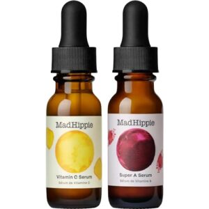 mad hippie travel-size skin care set – skin-brightening vitamin c face serum + skin-firming super a retinol serum, day & night dual pack, 0.5 fl oz ea (2 piece set)