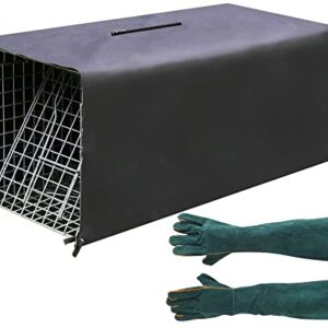 Deblue Feral Cat Trap Cage Cover, 32" Cage Trap Cover for Live Animals with Bite Proof Gloves, Large Trap Cage Cover for 1 Door Humane Trap Cage-(NO CAGE)