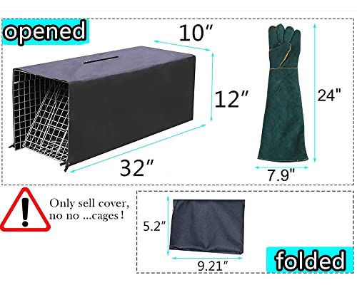 Deblue Feral Cat Trap Cage Cover, 32" Cage Trap Cover for Live Animals with Bite Proof Gloves, Large Trap Cage Cover for 1 Door Humane Trap Cage-(NO CAGE)