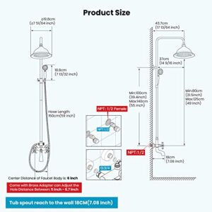 gotonovo Wall Mount Polish Gold 3 Functions Brass Exposed Shower System with 8 Inch Shower head Dual Double Cross Handles Adjustable Handheld Spray with Tub Spout Bathroom Shower Faucet Set